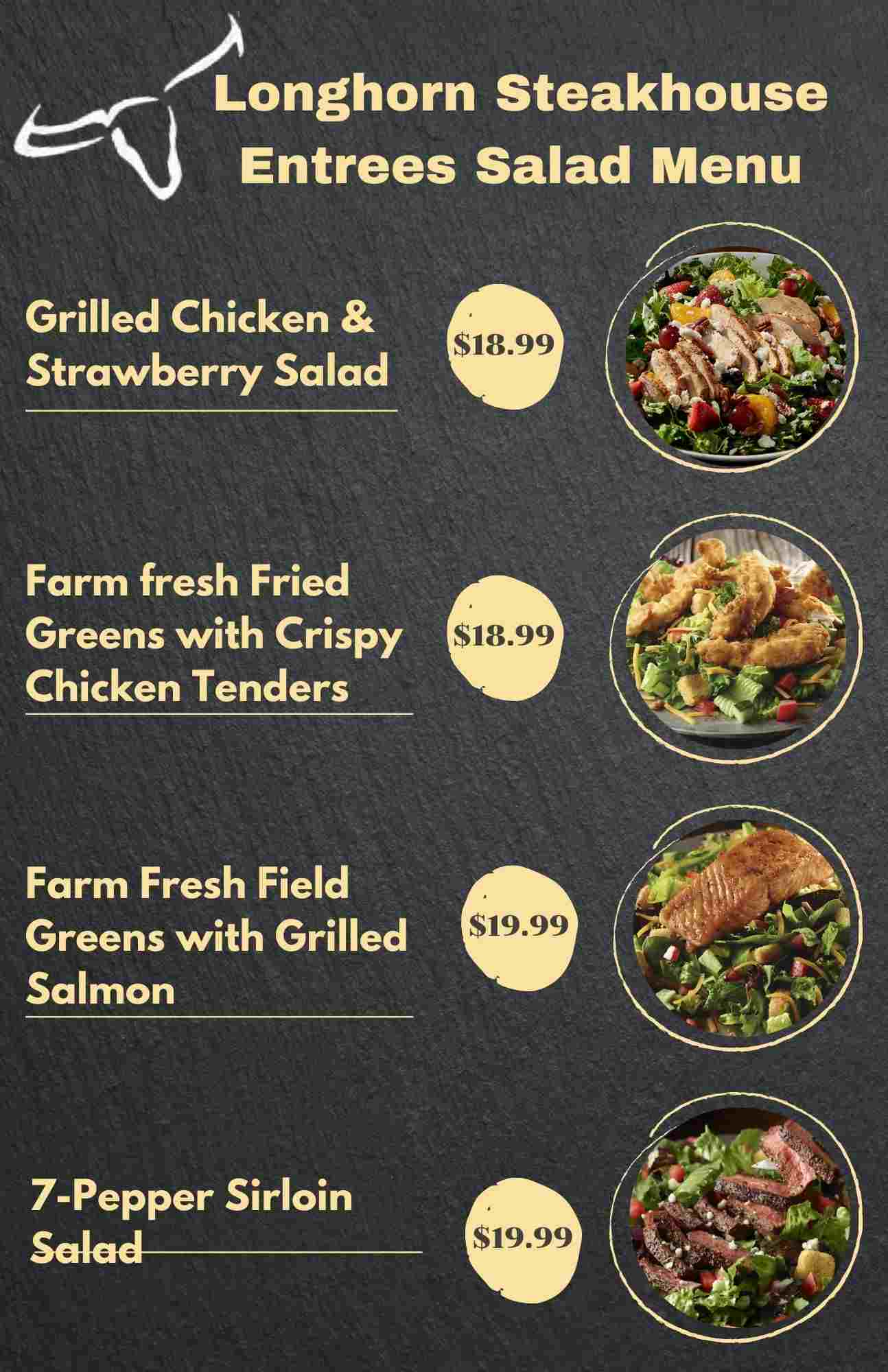 Longhorn Steakhouse Entrees Salad Menu with Prices 2025